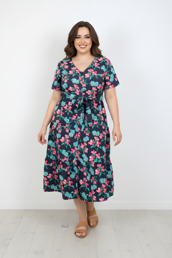 Emily Rose Designs |Molly Dress - Navy/Pink | NZ Plus Size Women's ...